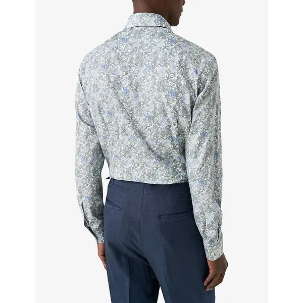 Eton Signature Twill Floral-print Slim-fit Cotton Shirt - Mid Green