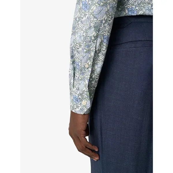Eton Signature Twill Floral-print Slim-fit Cotton Shirt - Mid Green