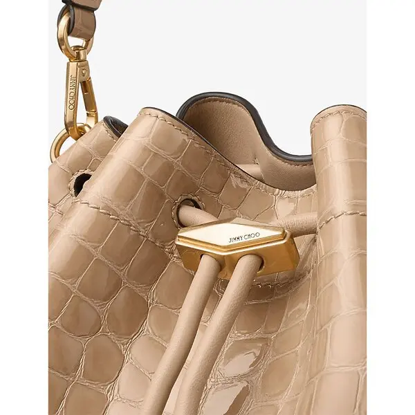 JIMMY CHOO Cinch Medium Croc-embossed Leather Handbag - Chai/gold