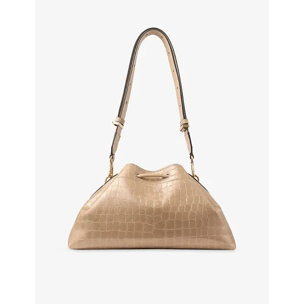 JIMMY CHOO Cinch Medium Croc-embossed Leather Handbag - Chai/gold