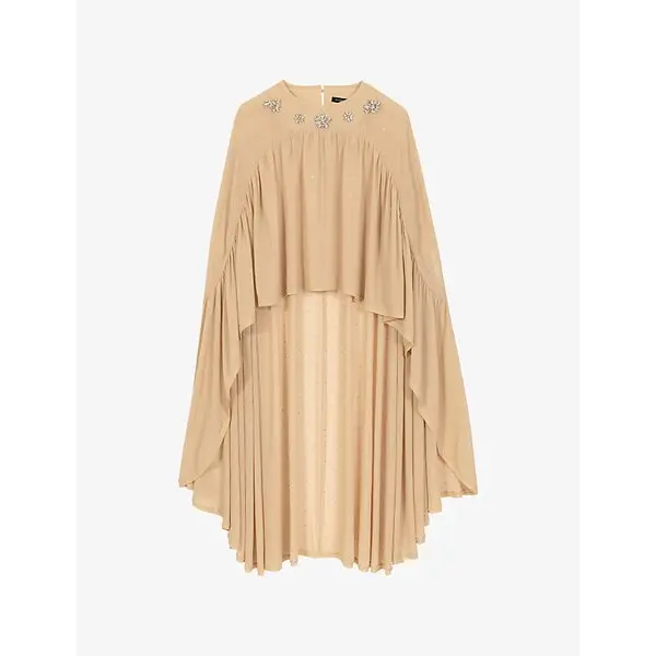 Maje Embellished Cape-hem Woven Top - Sand