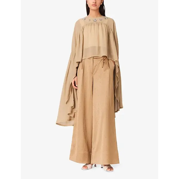 Maje Sandro Crystal-embellished Cape Hem Woven Top