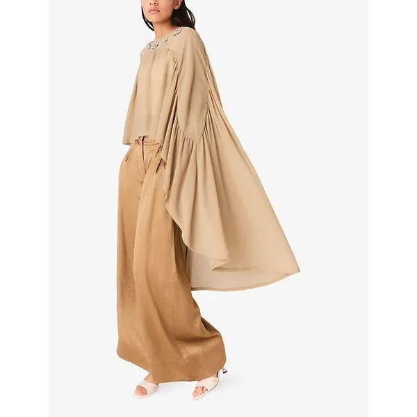 Maje Sandro Crystal-embellished Cape Hem Woven Top