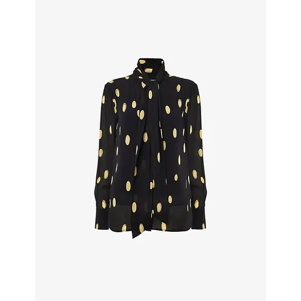 Whistles Polka-dot Tie-neck Woven Blouse - Black