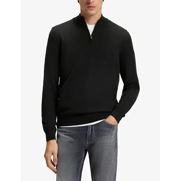 BOSS Zip-neck Regular-fit Wool-knitted Jumper