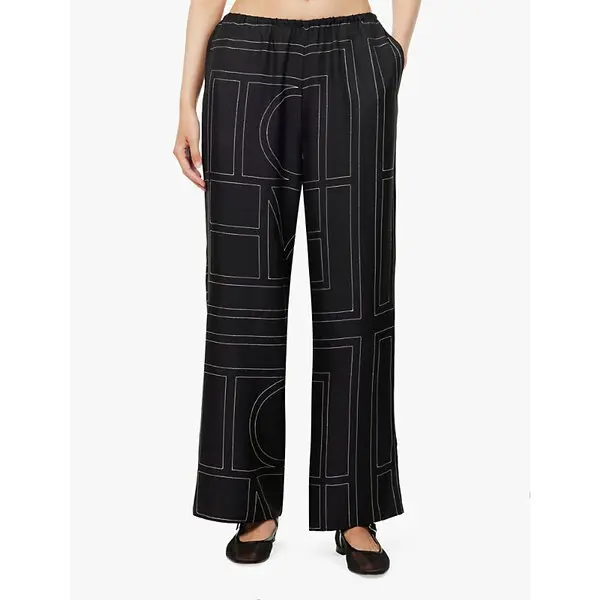 TOTEME Monogram Silk Pyjama Bottoms - Black Monogram