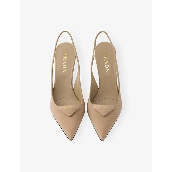 Prada Triangle-logo Suede Slingback Pumps - Neutral