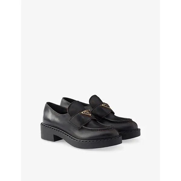 Prada Leather Loafers With Branded Hardware
