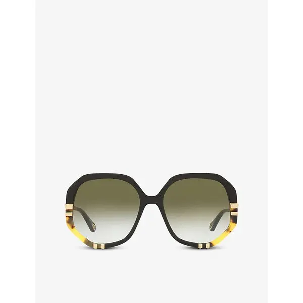 Chloé Ch0105s Hexagonal-frame Acetate Sunglasses - Black