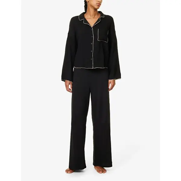 Lounge Crinkle-effect Ruffle-hem Woven Pyjama Top