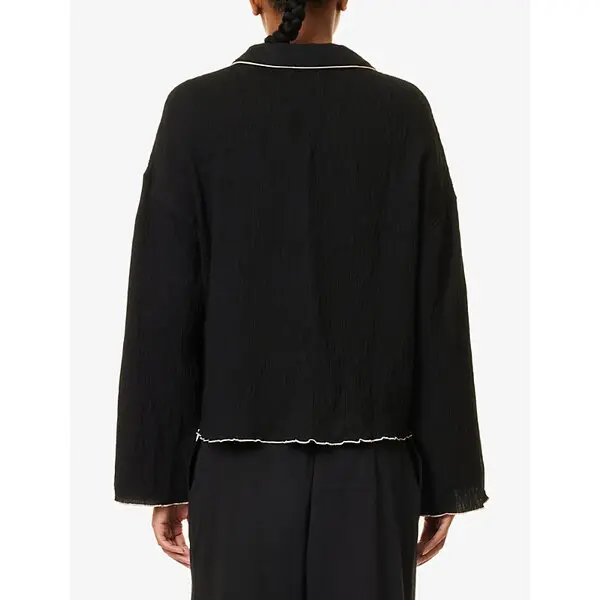 Lounge Crinkle-effect Ruffle-hem Woven Pyjama Top