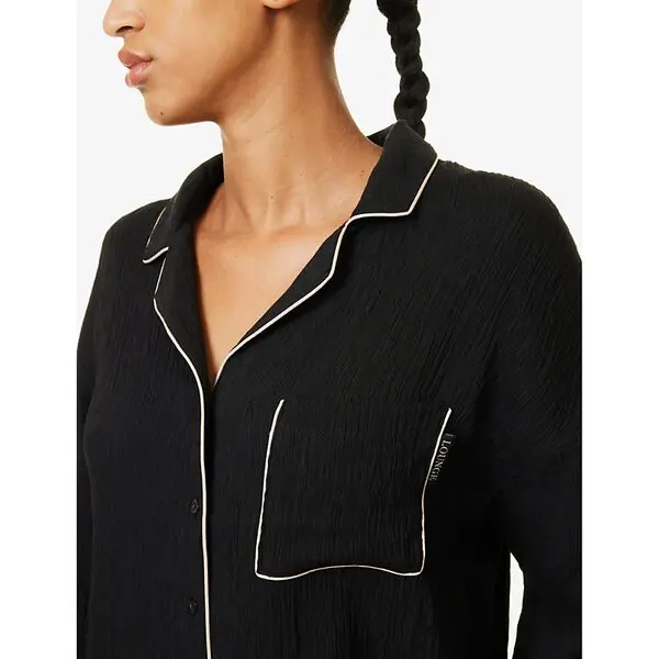 Lounge Crinkle-effect Ruffle-hem Woven Pyjama Top