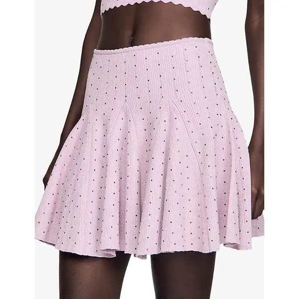 Sandro Rhinestone-embellished Knitted Mini Skirt - Mauve