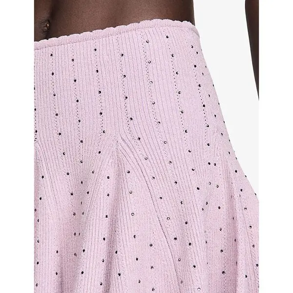 Sandro Rhinestone-embellished Knitted Mini Skirt - Mauve