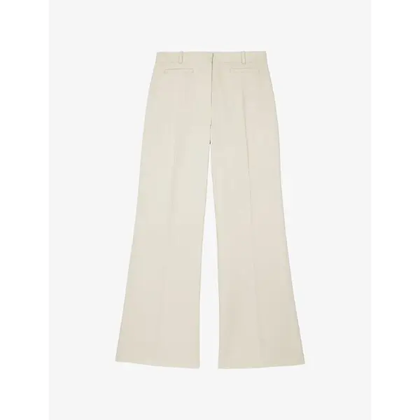 The Kooples Mid-rise Wide-leg Cotton Trousers - Beige