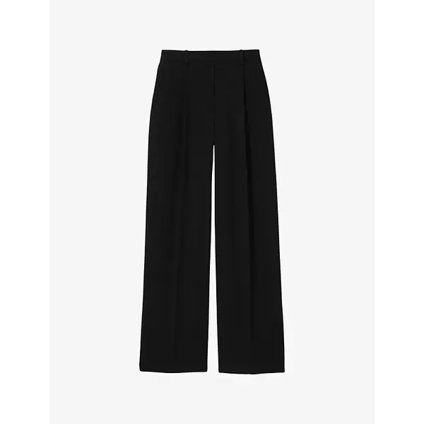 REISS Eden Elasticated-waist Wide-leg Twill Trousers - Black