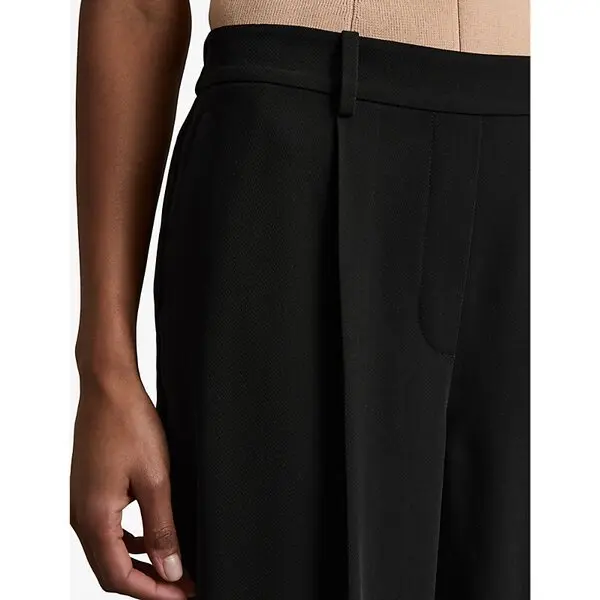 REISS Eden Elasticated-waist Wide-leg Twill Trousers - Black