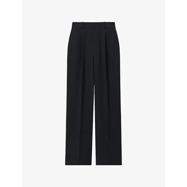 REISS Eden Elasticated-waist Wide-leg Twill Trousers - Navy