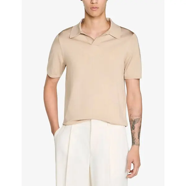 Sandro Short-sleeved Knitted Polo Shirt - Beige