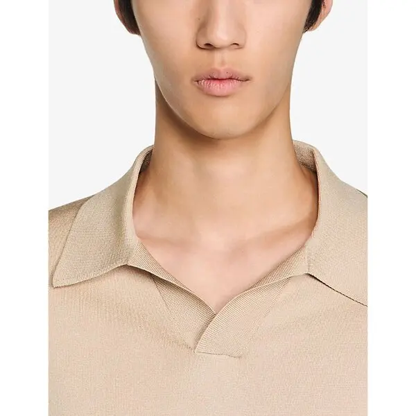 Sandro Short-sleeved Knitted Polo Shirt - Beige