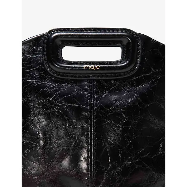 Maje Leather Shoulder Bag With Logo Charm And Fringe - Black