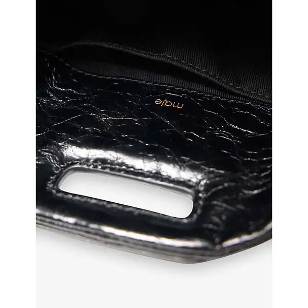 Maje Leather Shoulder Bag With Logo Charm And Fringe - Black