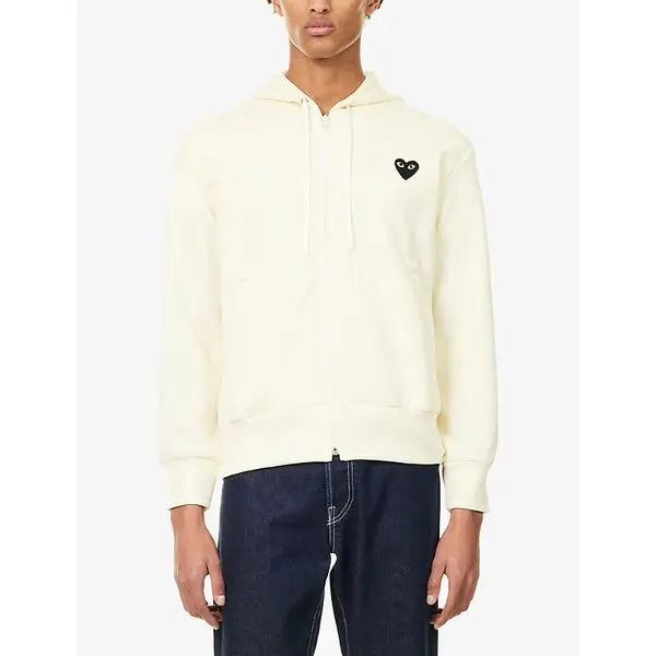 Play Comme Des Garcon Heart Regular-fit Woven Hoodie - Ivory
