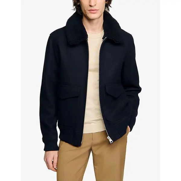 Sandro Shearling Wool-blend Zip-through Jacket
