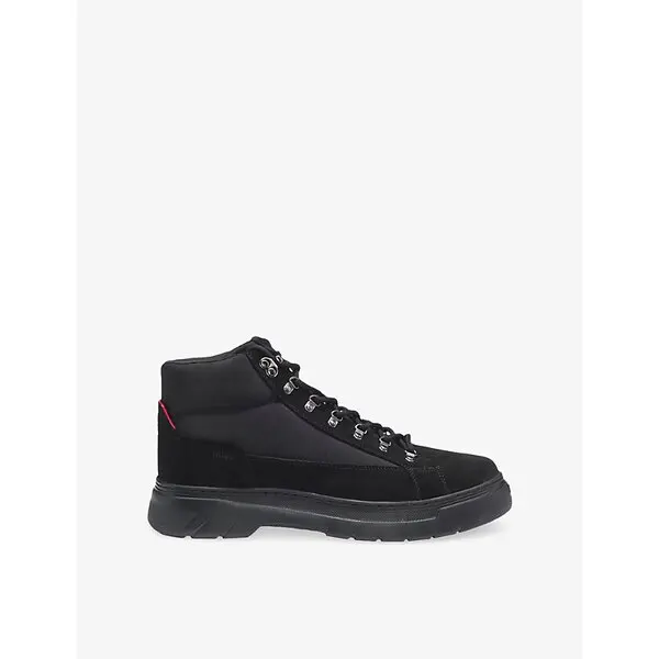 Hugo Lace-up Suede And Canvas High Top Boots - Black