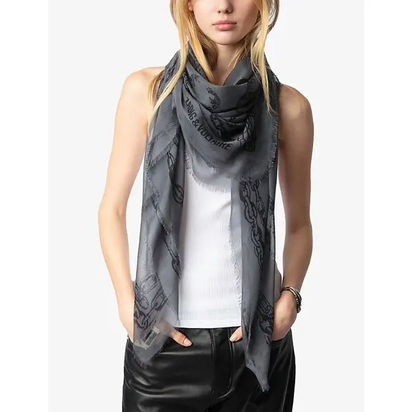 Zadig&Voltaire Kerry Skull-print Square Woven Scarf - Shark