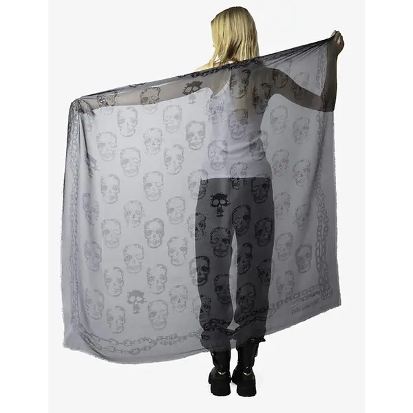 Zadig&Voltaire Kerry Skull-print Square Woven Scarf - Shark
