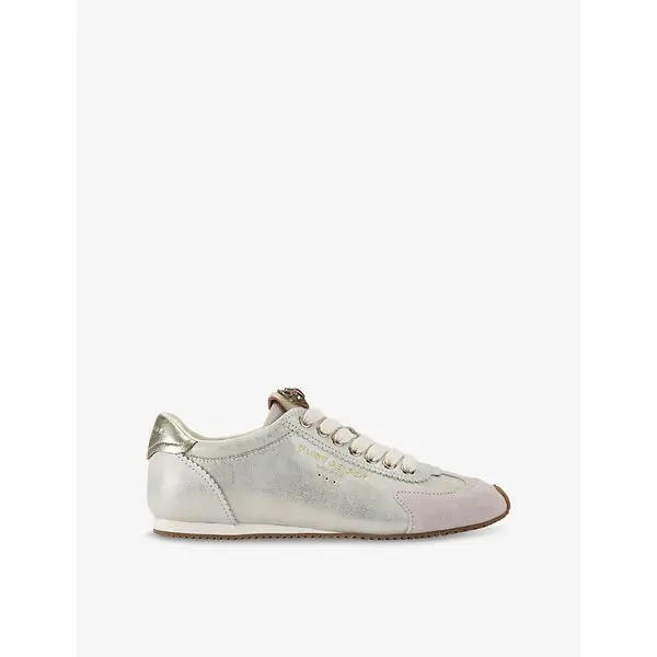 Kurt Geiger Islington Eagle-embellished Metallic Leather Trainers