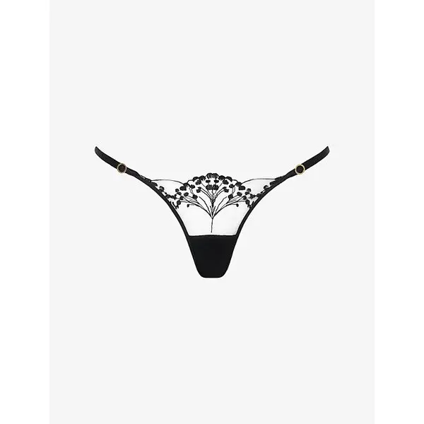 Bluebella Marisa Embroidered Mesh Thong - Black/sheer