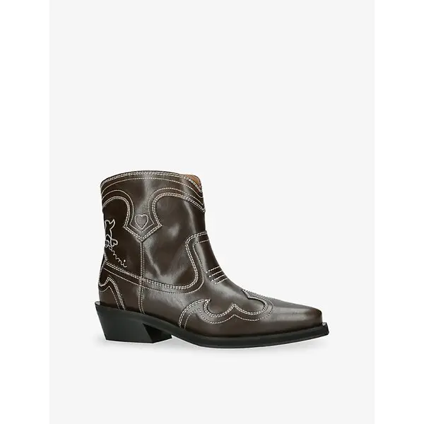 GANNI Western Leather Ankle Boots