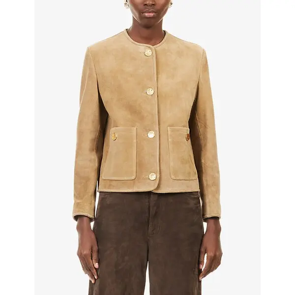 ARMA Suede Round-neck Jacket - Olive