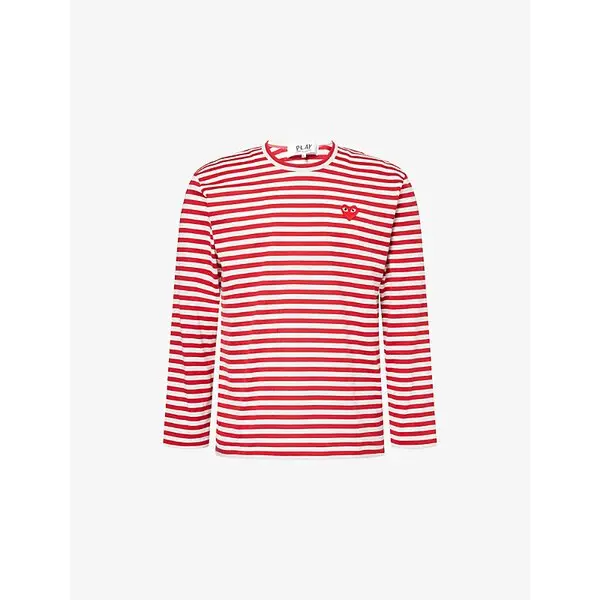 Play Comme Des Garcon Comme Des Garçons Play Striped Cotton-jersey T-shirt - Red