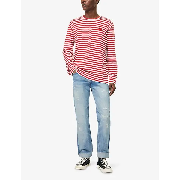 Play Comme Des Garcon Comme Des Garçons Play Striped Cotton-jersey T-shirt - Red