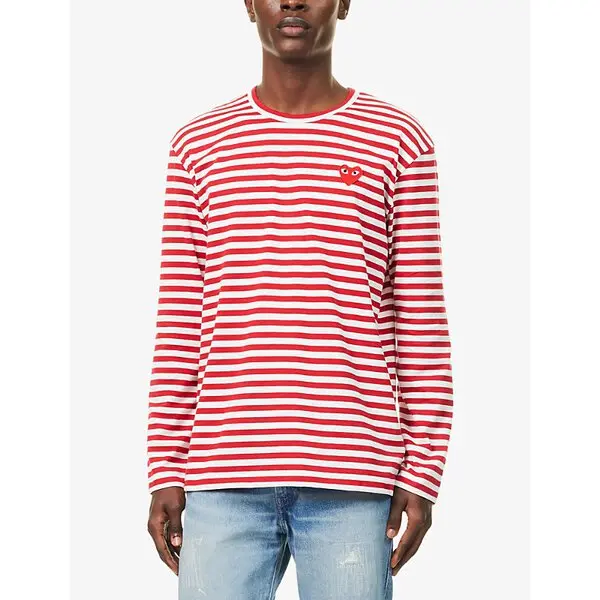 Play Comme Des Garcon Comme Des Garçons Play Striped Cotton-jersey T-shirt - Red