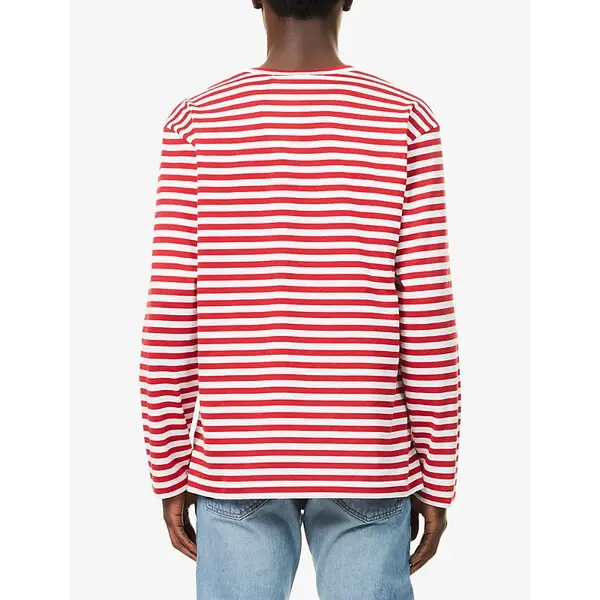Play Comme Des Garcon Comme Des Garçons Play Striped Cotton-jersey T-shirt - Red