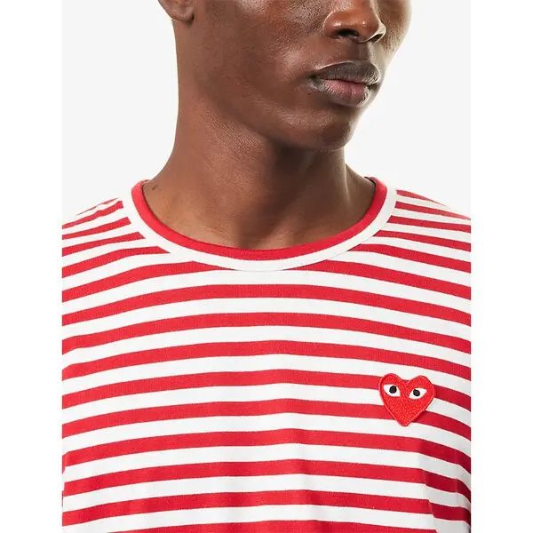 Play Comme Des Garcon Comme Des Garçons Play Striped Cotton-jersey T-shirt - Red