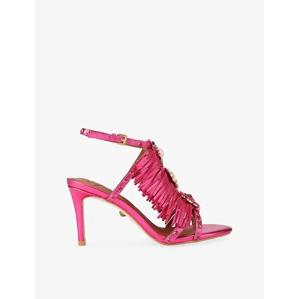 Kurt Geiger Jewel Fringed Faux-leather Stiletto Sandals - Fuchsia