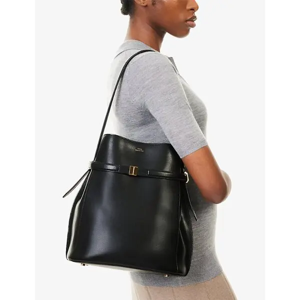 TOTEME Belted Leather Bucket Bag - Black