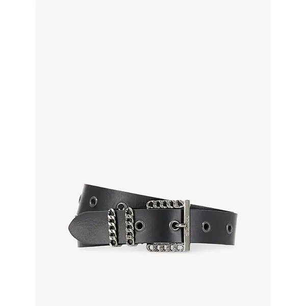 The Kooples Chain-embellished Logo-embossed Leather Belt - Black
