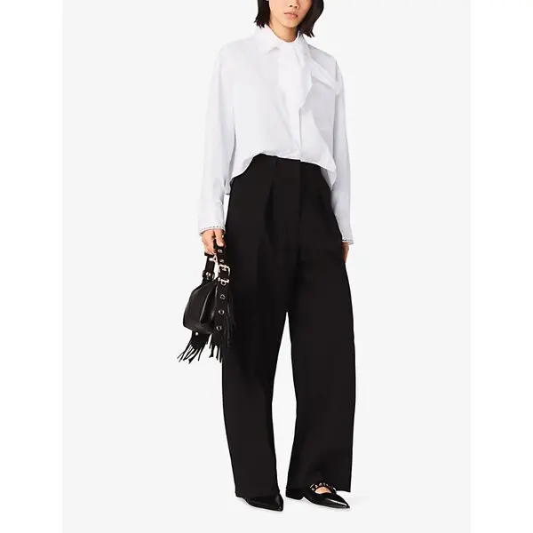 Maje Belted Elasticated-waist Stretch-cotton Trousers