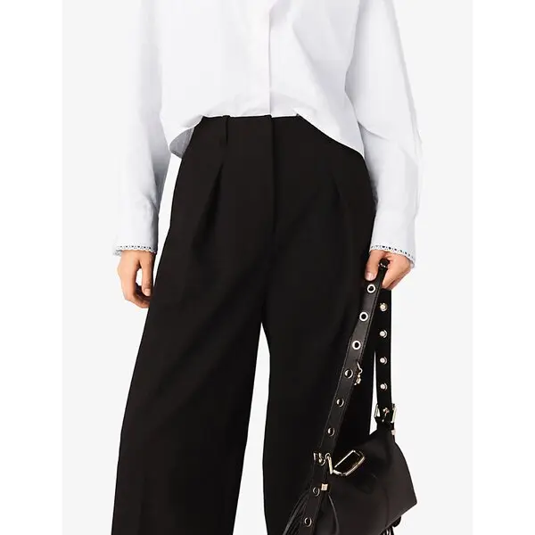 Maje Belted Elasticated-waist Stretch-cotton Trousers