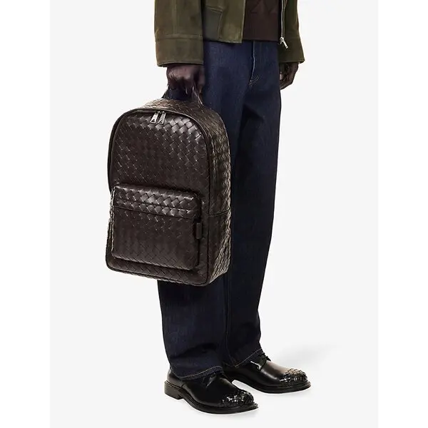 Bottega Veneta Intrecciato Leather Backpack - Fondant-silver