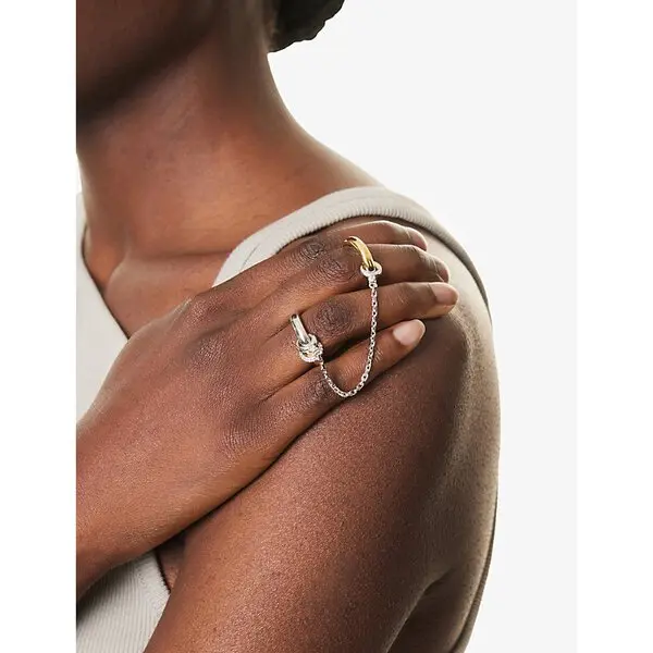PHORIA 18ct Yellow Gold Vermeil And White Topaz Chain Ring