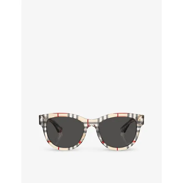 Burberry Be4432u Round-frame Checked Acetate Sunglasses - Multi-coloured
