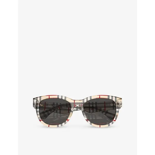 Burberry Be4432u Round-frame Checked Acetate Sunglasses - Multi-coloured