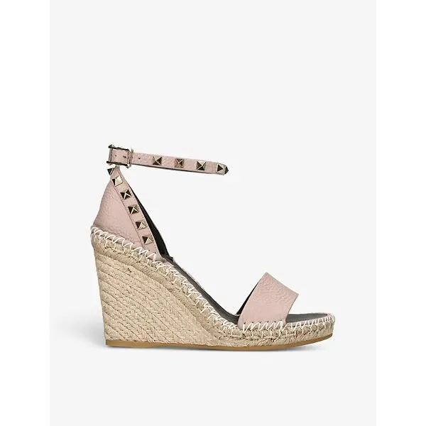 Valentino Garavani Rockstud 105 Leather Espadrille Wedges - Blush